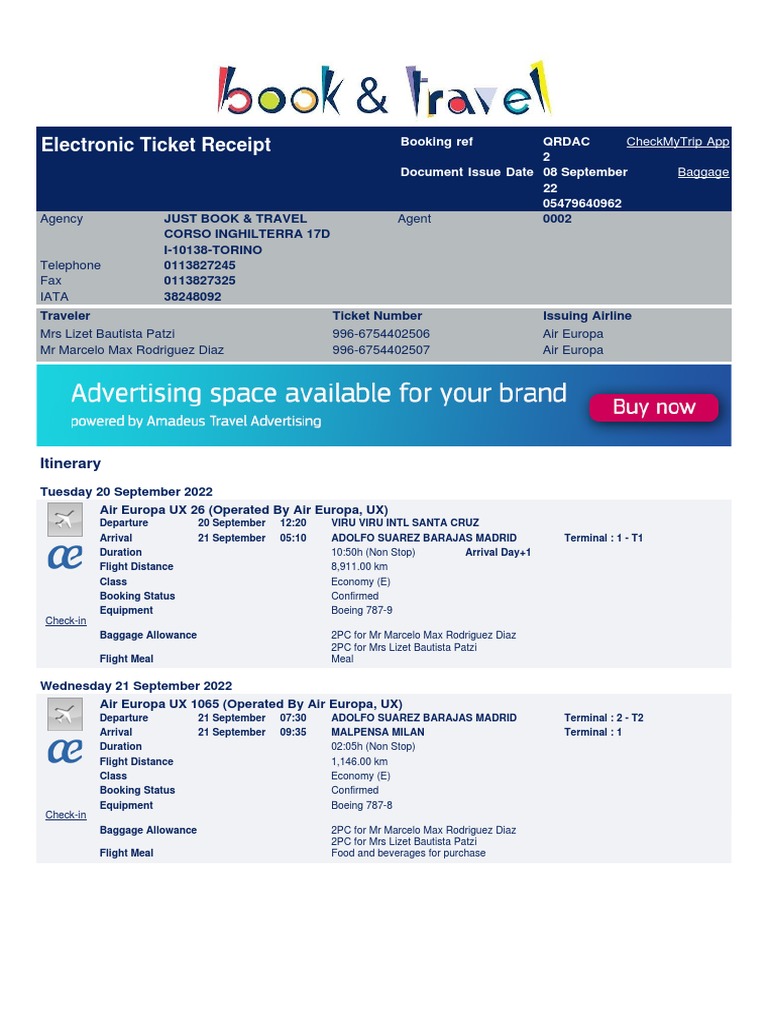 Bautista Patzilizet 20sep2022 Vvi Mad | PDF | Aviation | Transport