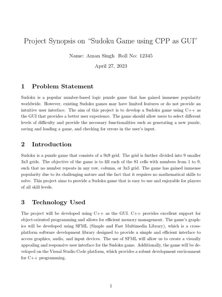 Sample Project Synopsis | PDF