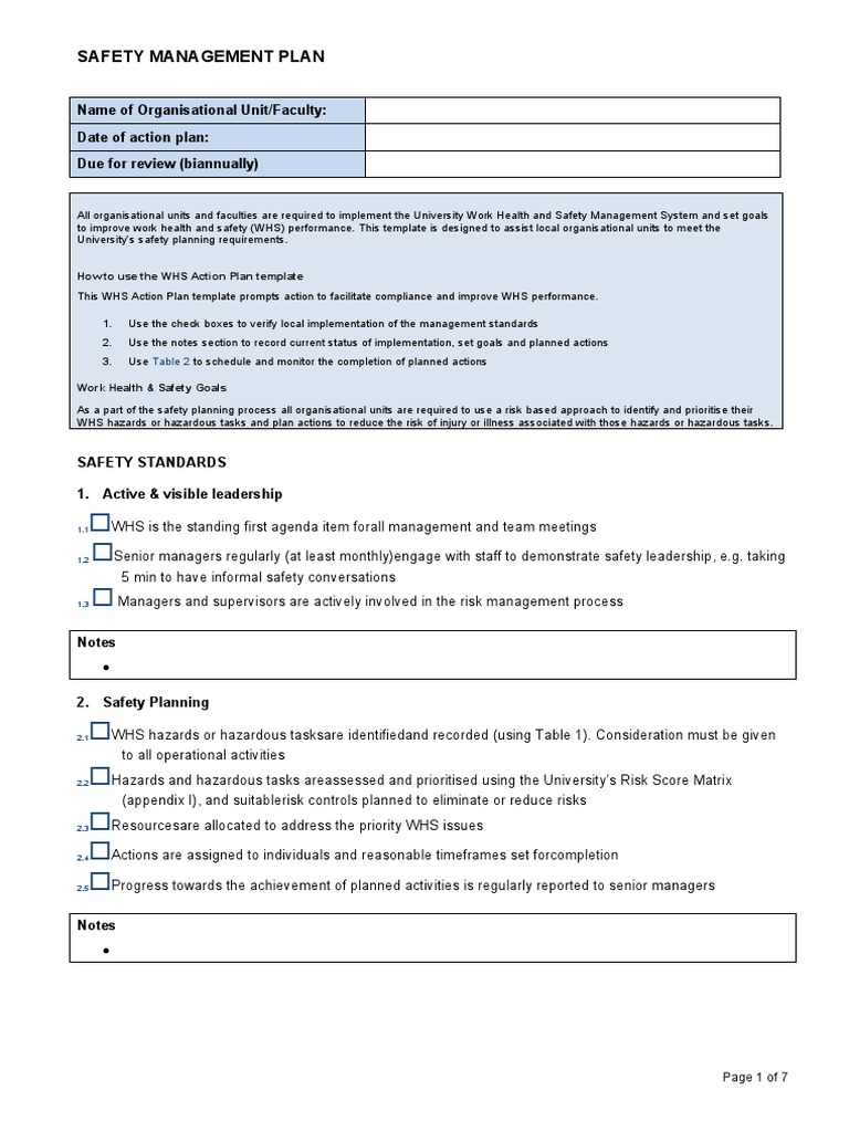 Safety Management Plan Template | PDF | Occupational Safety And Health | Risk