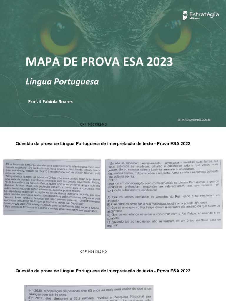Mapa de Prova - Português 2023 PDF | PDF | Português (idioma) | Metáfora