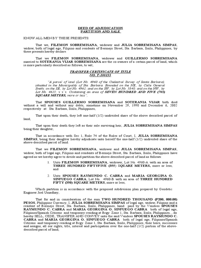 Deed of Adjudication and Sale 1 | PDF | Notary Public | Identity Document