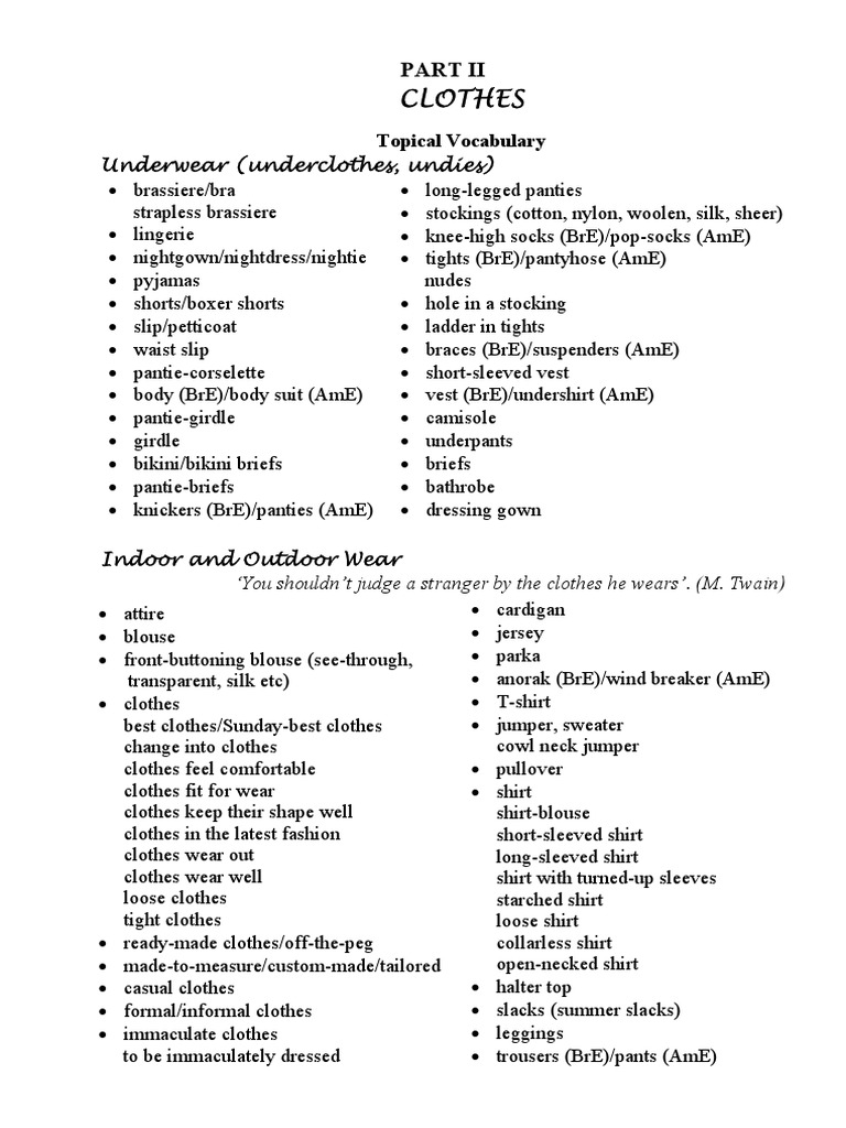 Undergarments and Attire: A Comprehensive Glossary of Clothing Terms ...