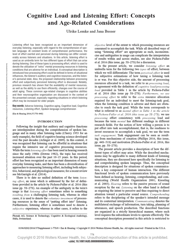 Cognitive Load and Listening Effort Concepts And.9 | PDF