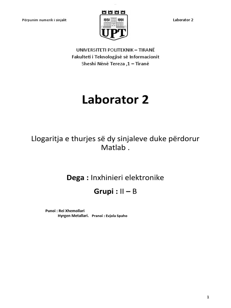 Laborator 2: Llogaritja e Thurjes Së Dy Sinjaleve Duke Përdorur Matlab | PDF