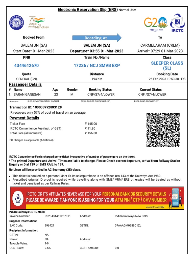Train Ticket 01 03 | Download Free PDF | Identity Document | Qr Code