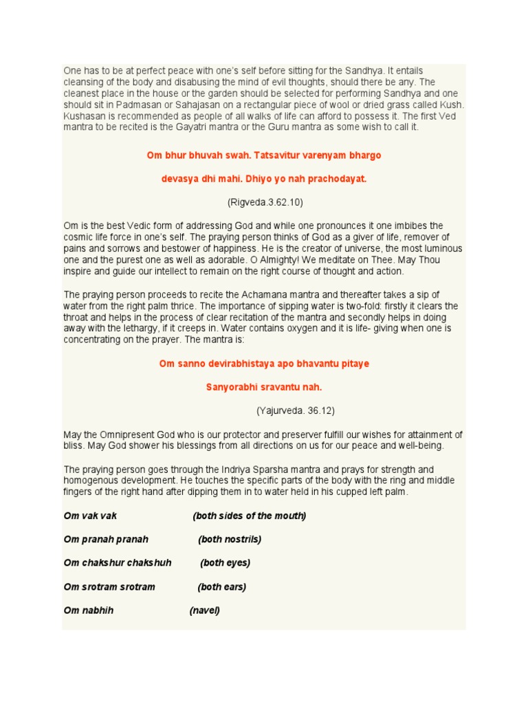 Vedic Sandhya Meaning | PDF | Prayer | Mantra