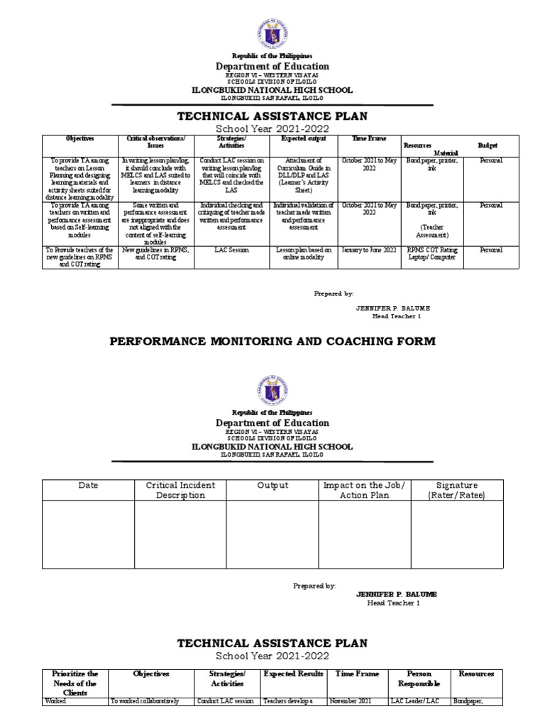 Technical Assistance Plan | PDF | Lesson Plan | Cognitive Science