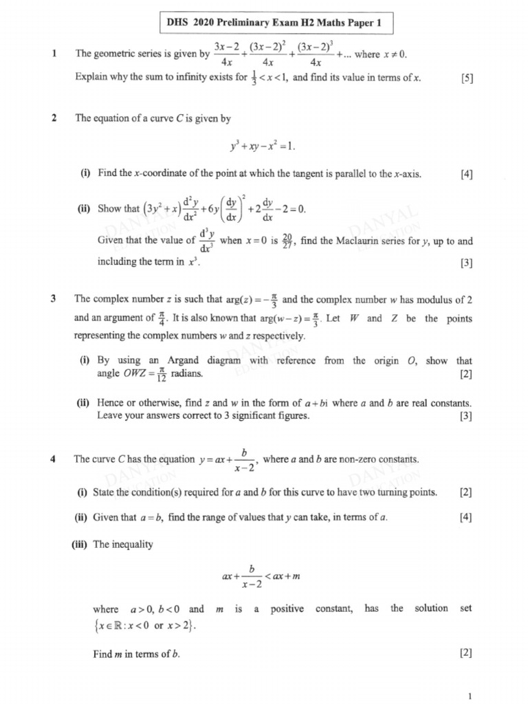 A_Level_H2_Math_Dunman_High_JC2_Prelim_2020i | PDF | Variance | Mathematics