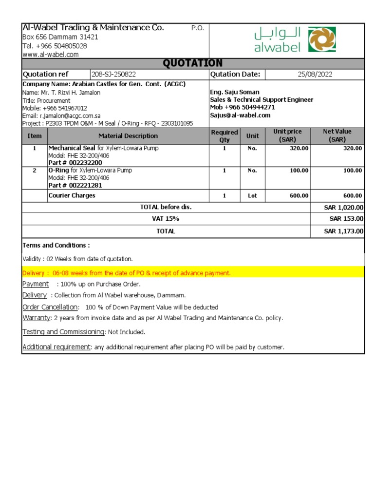 Quotation - 008 - Al Wabel | PDF