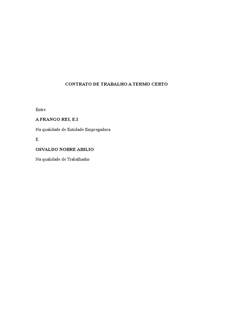 Contrato de Trabalho A Termo Certo | Download grátis PDF | Férias trabalhistas | Seguro