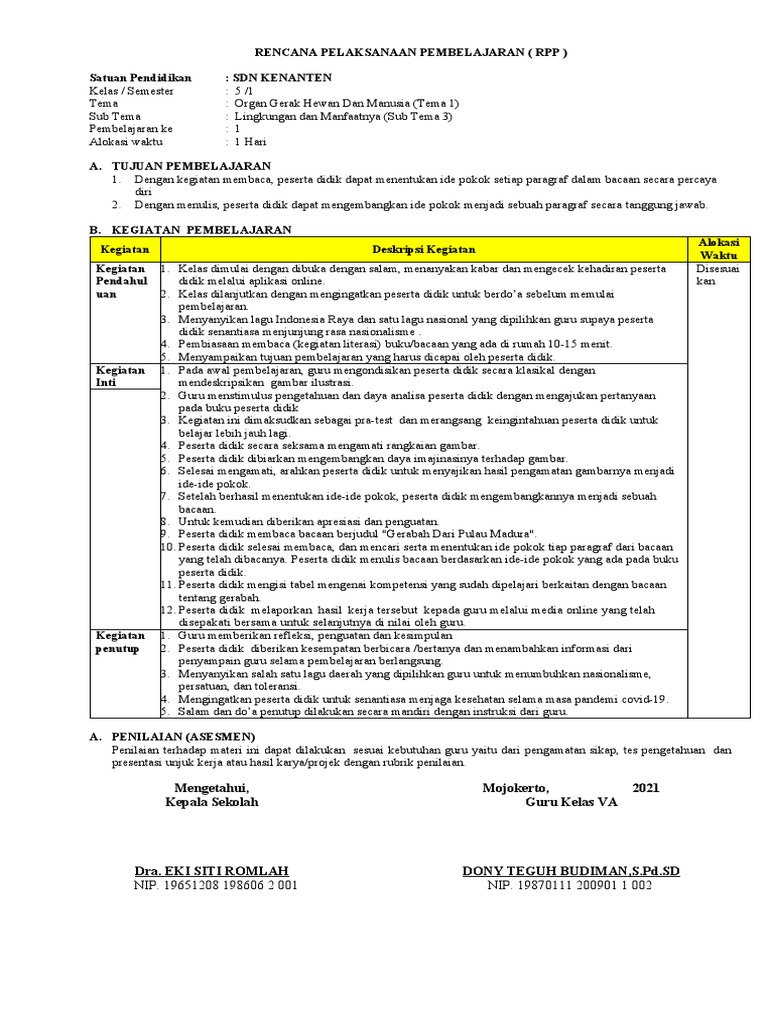 RPP DARING KELAS 5 TEMA 1 ST 3 | PDF