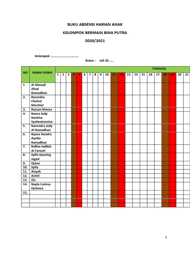 Absensi Anak Bina Putra | PDF