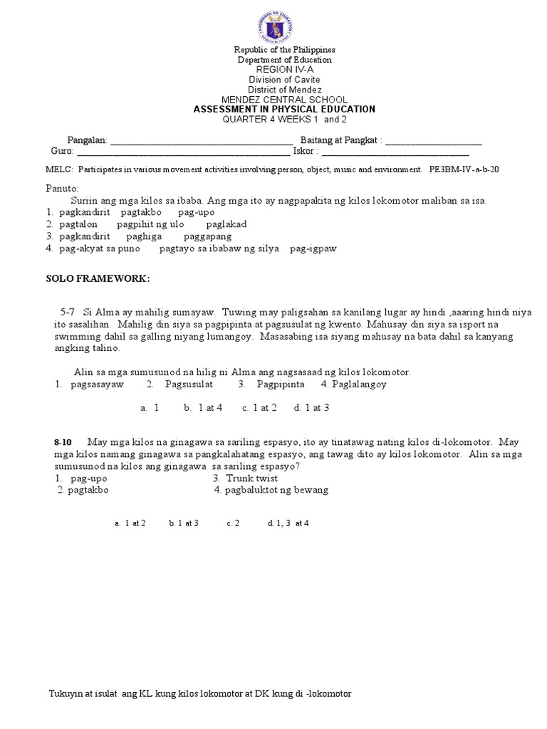 Assessment - Pe Weeks 1 2 | PDF
