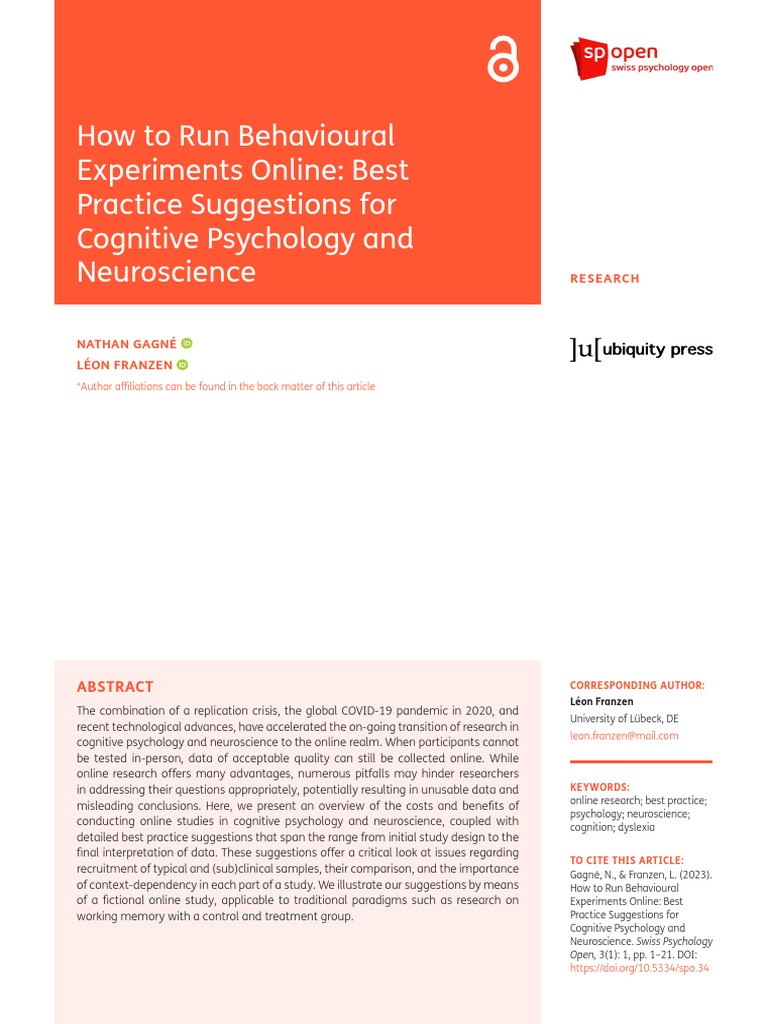 How to Run Behavioural Experiments Online Best Practice Suggestions ...