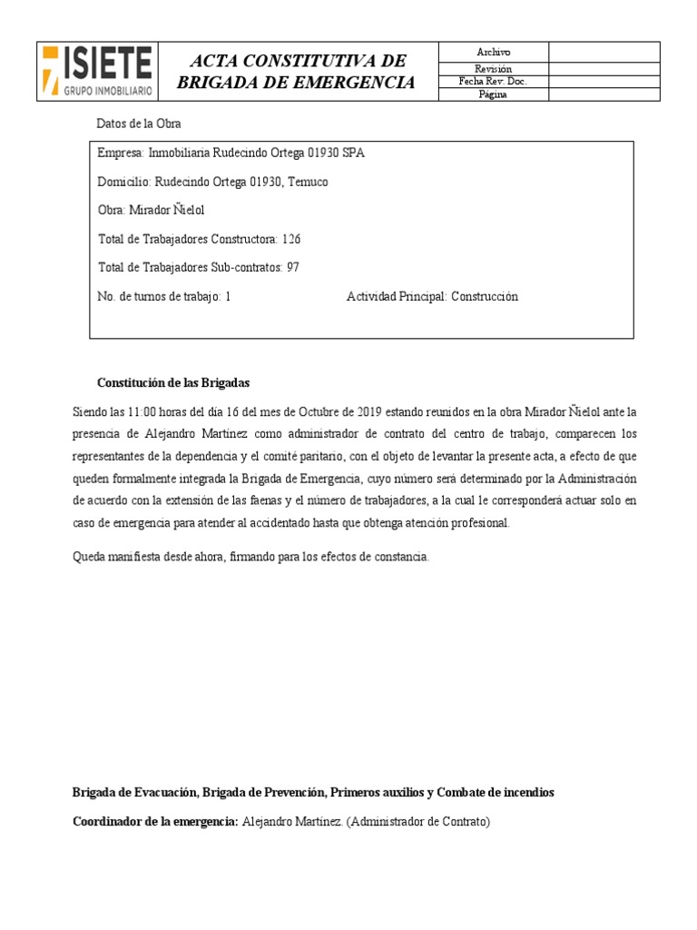 EMR-SGSSO-04 (Acta Constitutiva de Brigada de Emergencia) | PDF