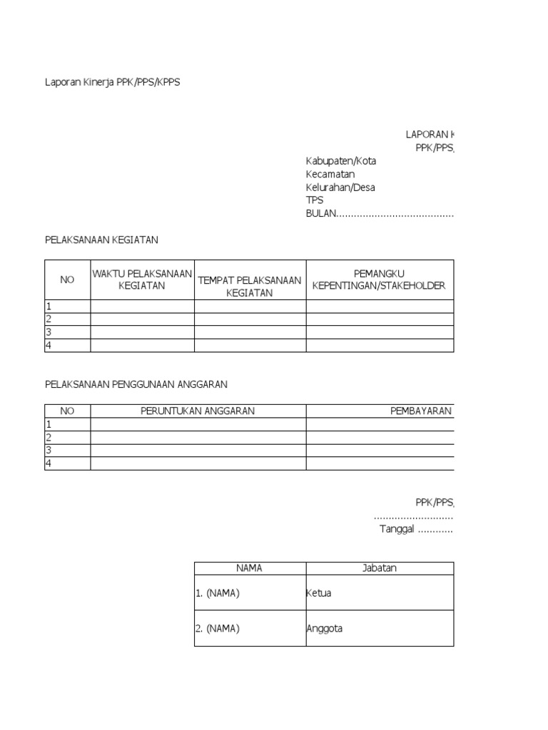 Format Laporan Kinerja PPK PPS Pantarlih 1 | PDF