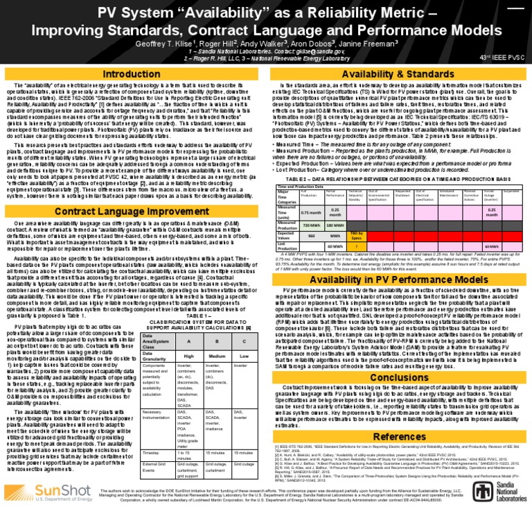 PV System Availability As A Reliability Metric Improving Standards | PDF