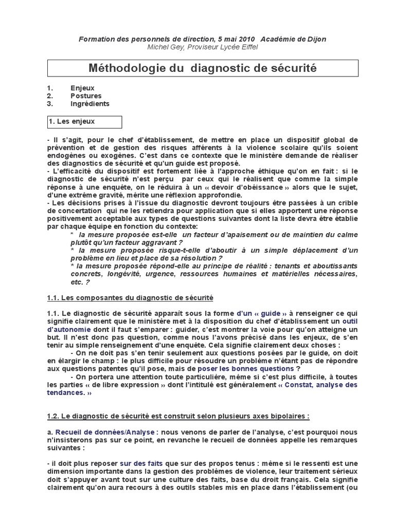 PDF Methodologie Du Diagnostic de Securite | PDF
