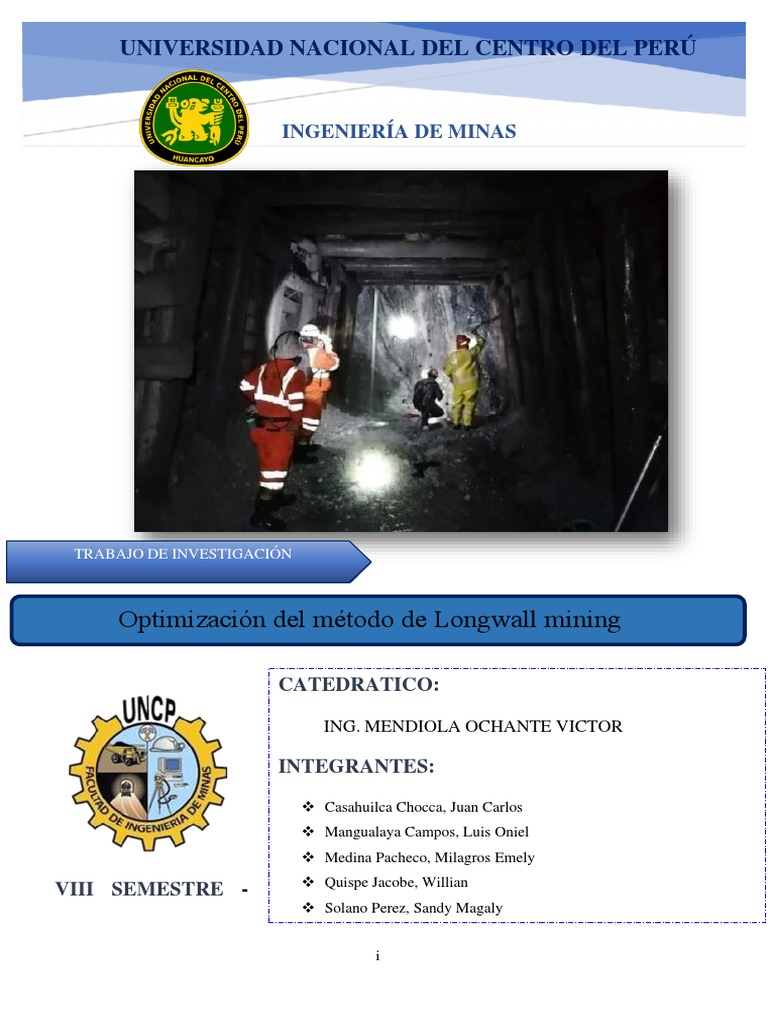 GRUPO 1 - Optimización Del Método de LONGWALL MINING | PDF | Mineralogía | Minerales