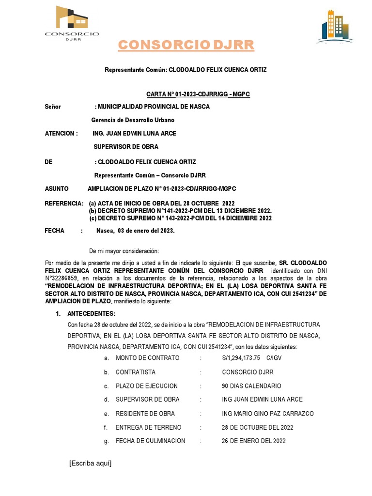 Carta #01 Ampliacion de Plazo | PDF