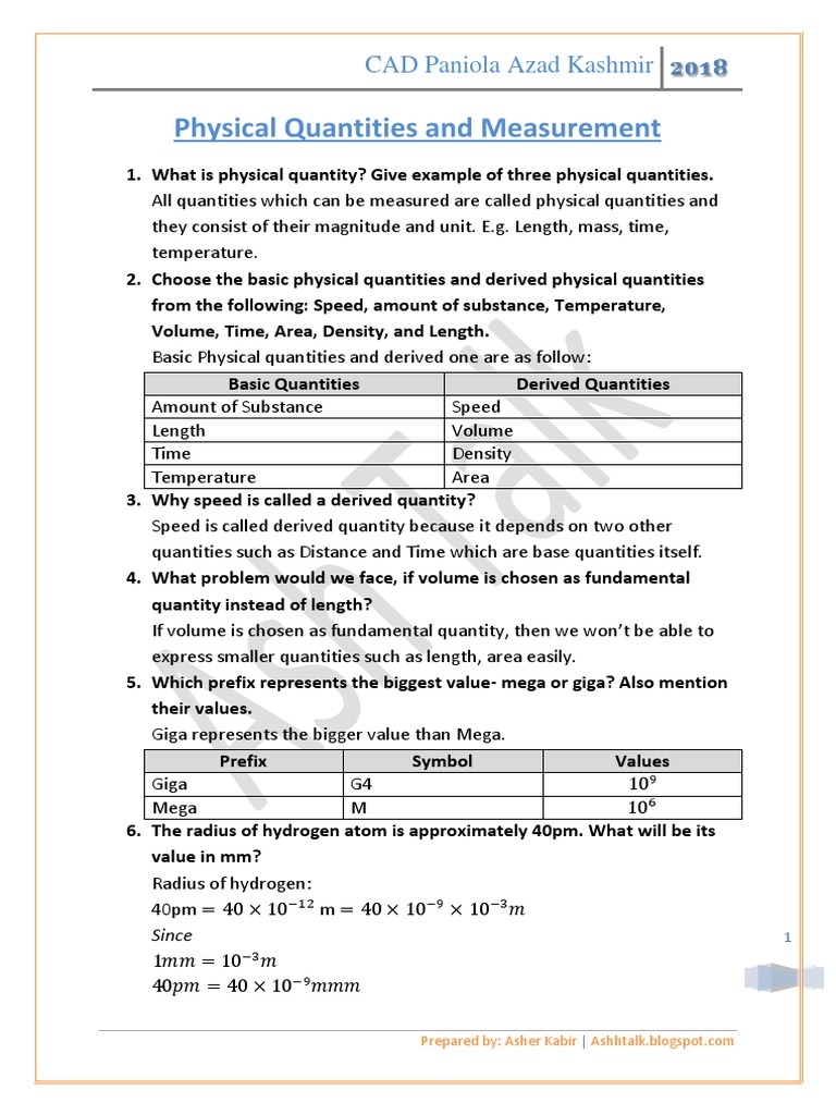 Physics Class 9: Physical Quantities Guide | PDF | Significant Figures ...