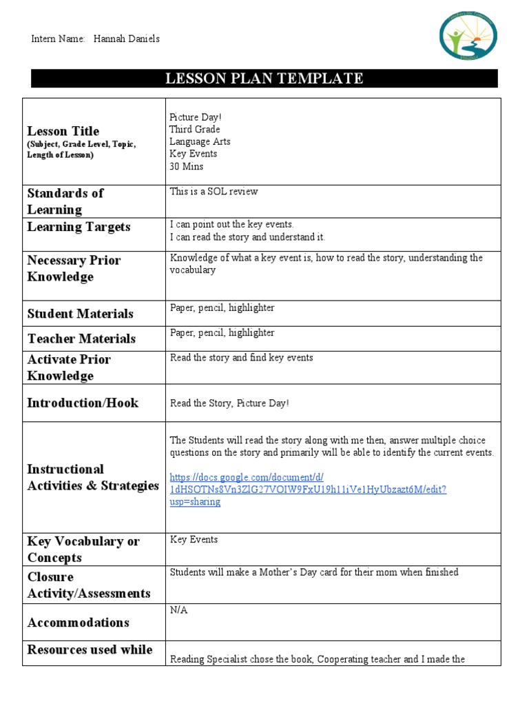 Key Events Lesson Plan for 3rd Grade | PDF | Career & Growth | Wellness