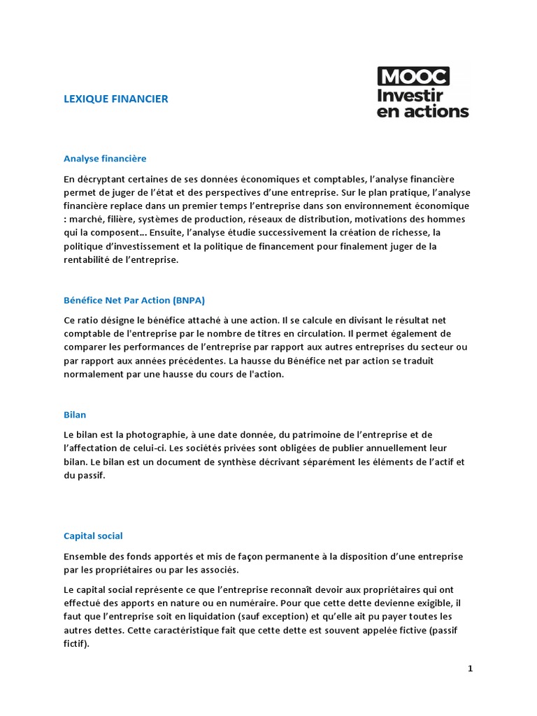 Lexique Financier | PDF | Capitaux propres | Ratio financier