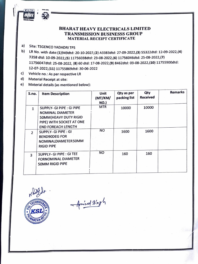 MRC GI Pipes 6 May 2023 | PDF