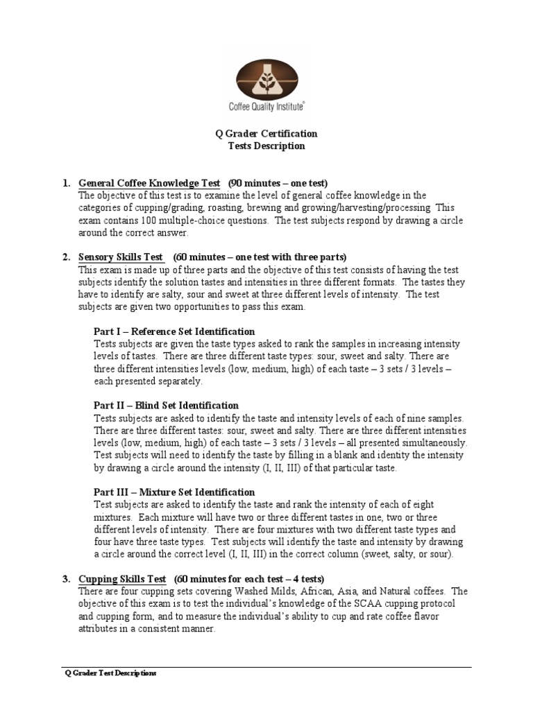 Q Grader Test Descriptions | PDF | Odor | Taste