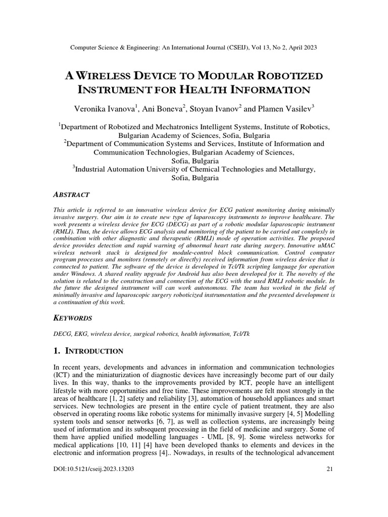 A Wireless Device To Modular Robotized Instrument For Health ...