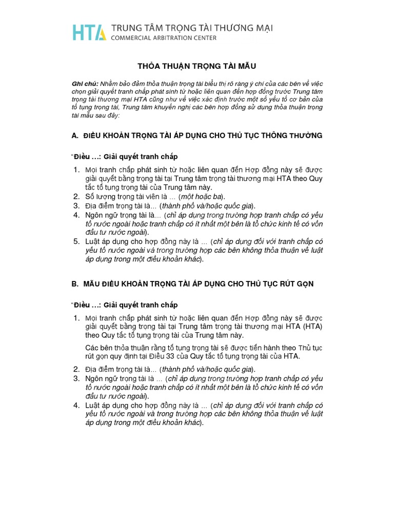 Thoa Thuan TrongTai Mau Vie | PDF