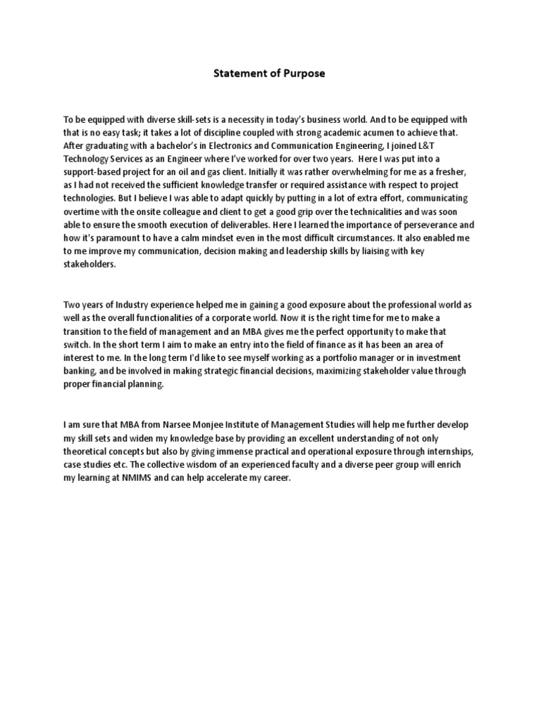 Sop Nmims Arun Antony | PDF Sop Nmims Arun Antony | PDF