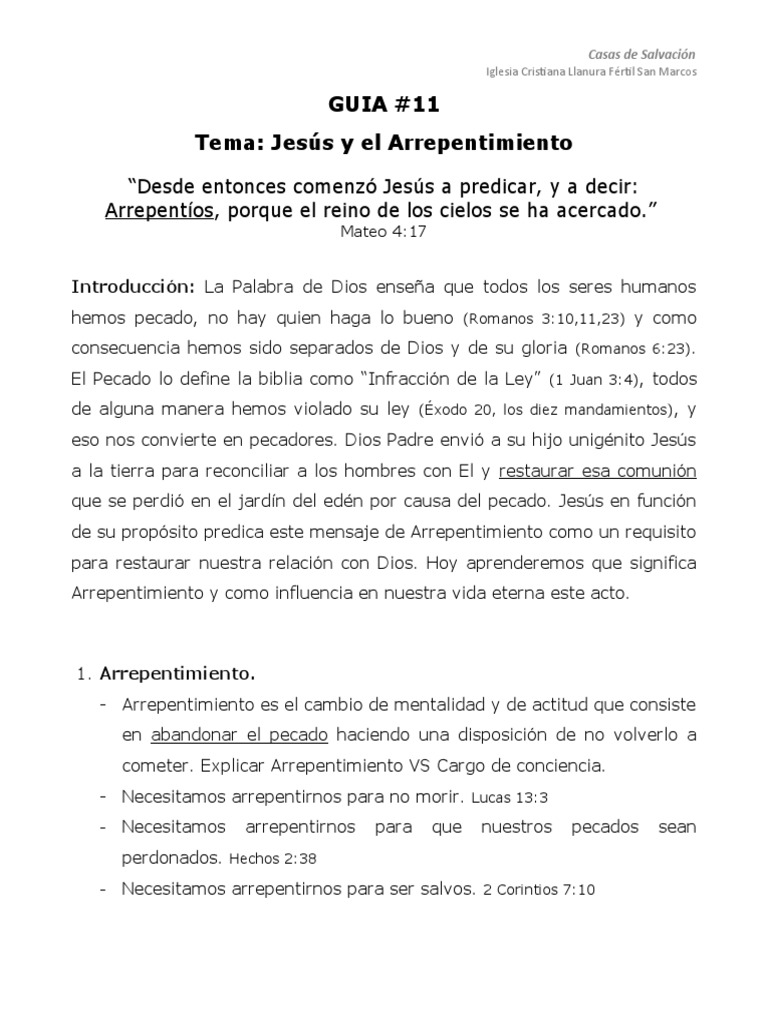 GUIA #11 - Jesus y El Arrepentimiento | PDF | Pecado | Salvación