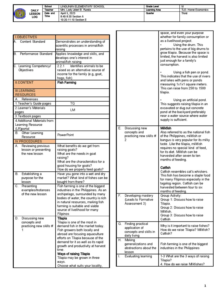 TLE-April 5 | PDF | Learning | Fish