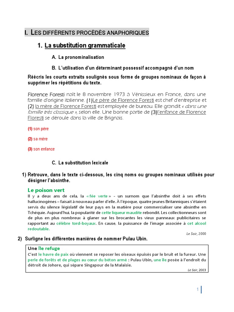 Exercices sur les anaphores grammaticales | PDF | Chevaux