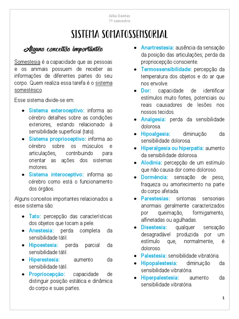 Sistema Somatossensorial: Conceitos e Vias | PDF | Dor | Medula espinhal