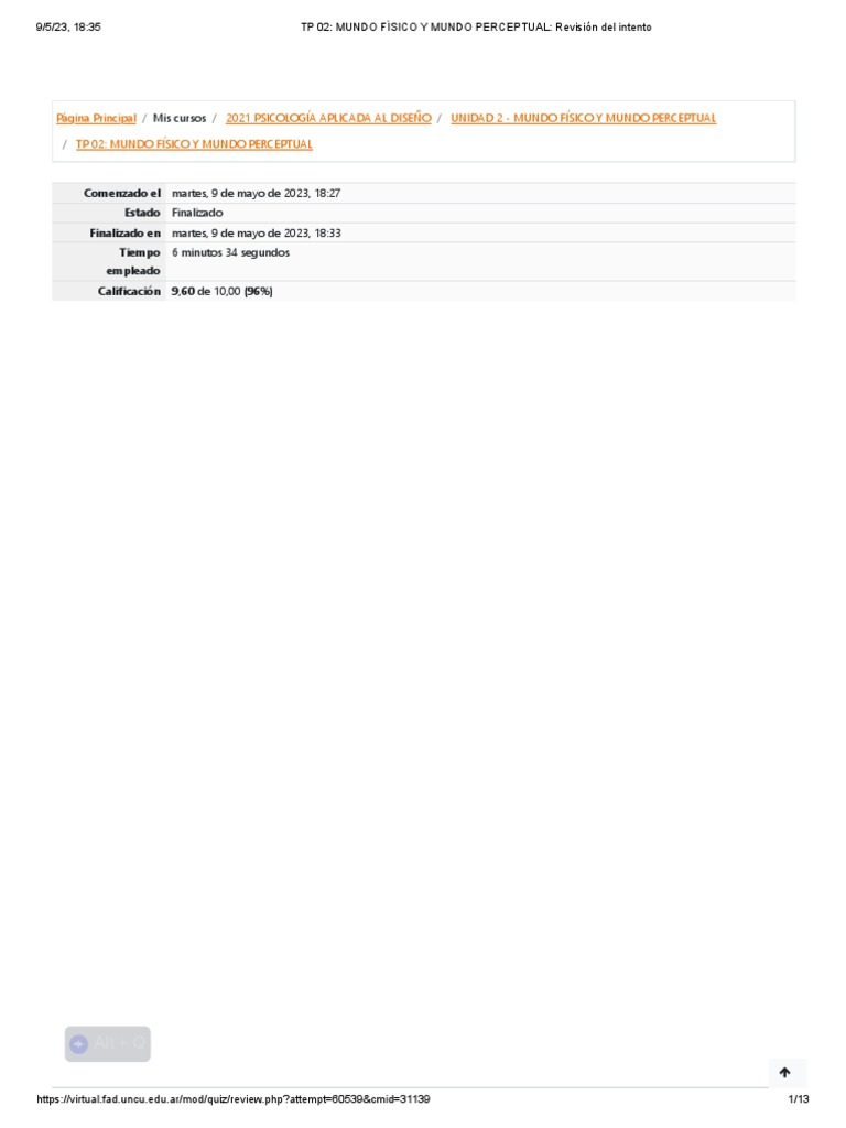 TP 02 - Mundo Físico y Mundo Perceptual - Revisión Del Intento | PDF | Percepción | Mente ...
