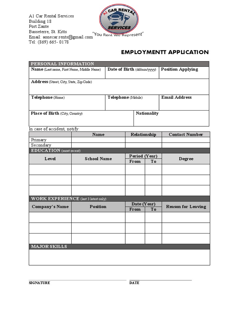 A1 Job Application Form | PDF
