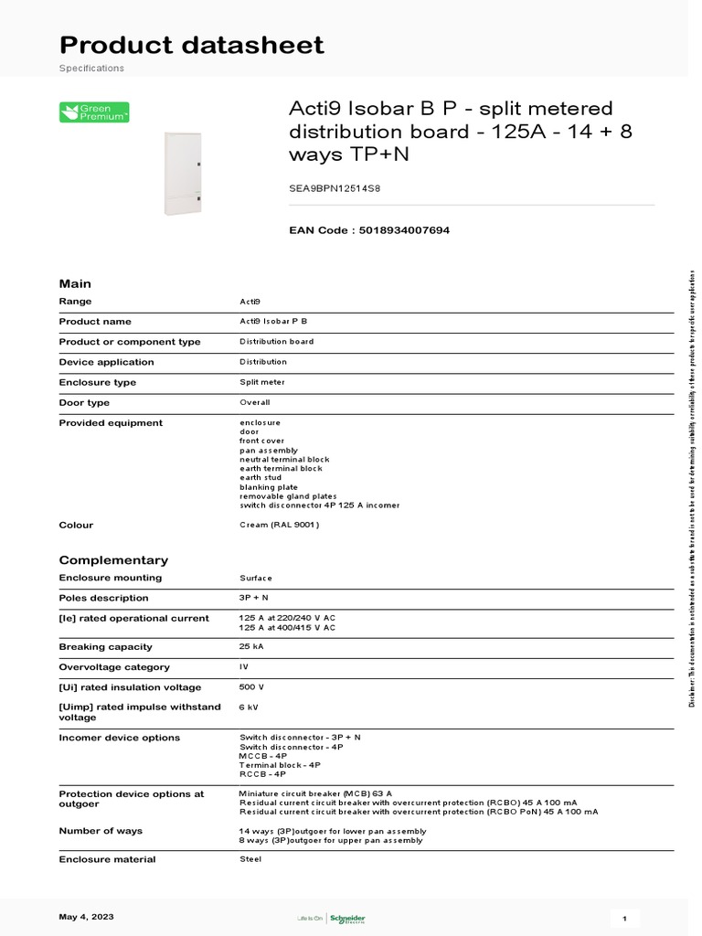 Acti9 Isobar P - B Type - SEA9BPN12514S8 | Download Free PDF | Electric ...
