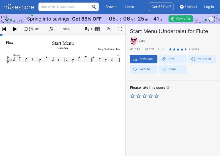 Start Menu (Undertale) For Flute Sheet Music For Flute (Solo) | PDF