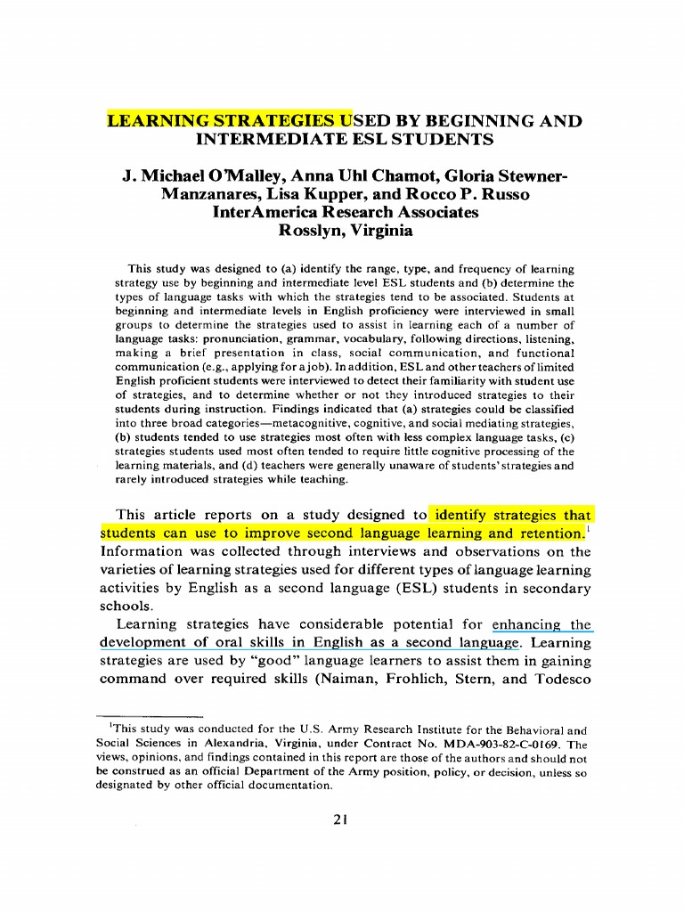 Language Learning - March 1985 - o Malley - Learning Strategies Used by ...