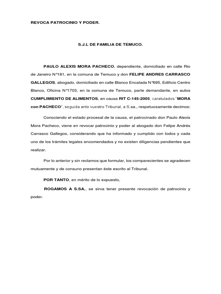 Revoca Patrocinio y Poder | PDF