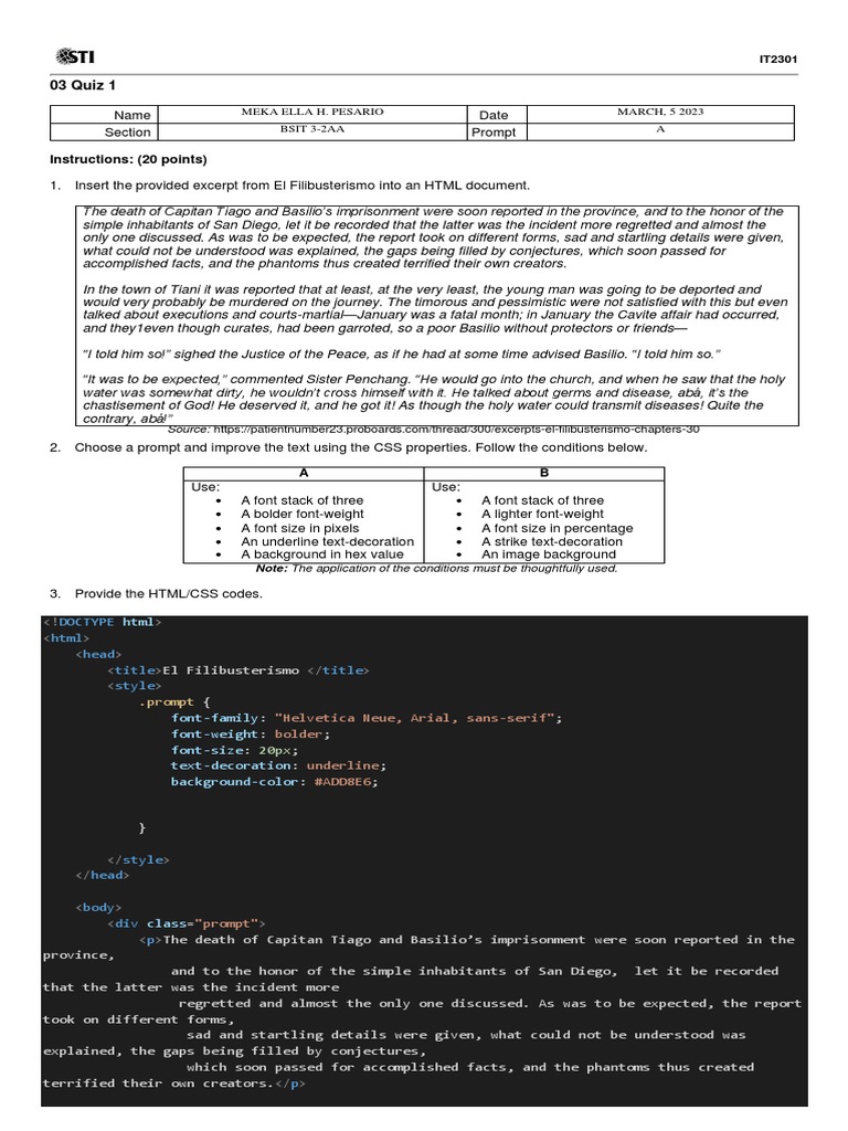 03 Quiz 1 PESARIO | PDF | Arial | Typefaces