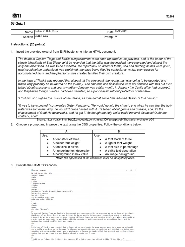 03 - Quiz - 1 - Dela Cerna | PDF | Typefaces | Arial