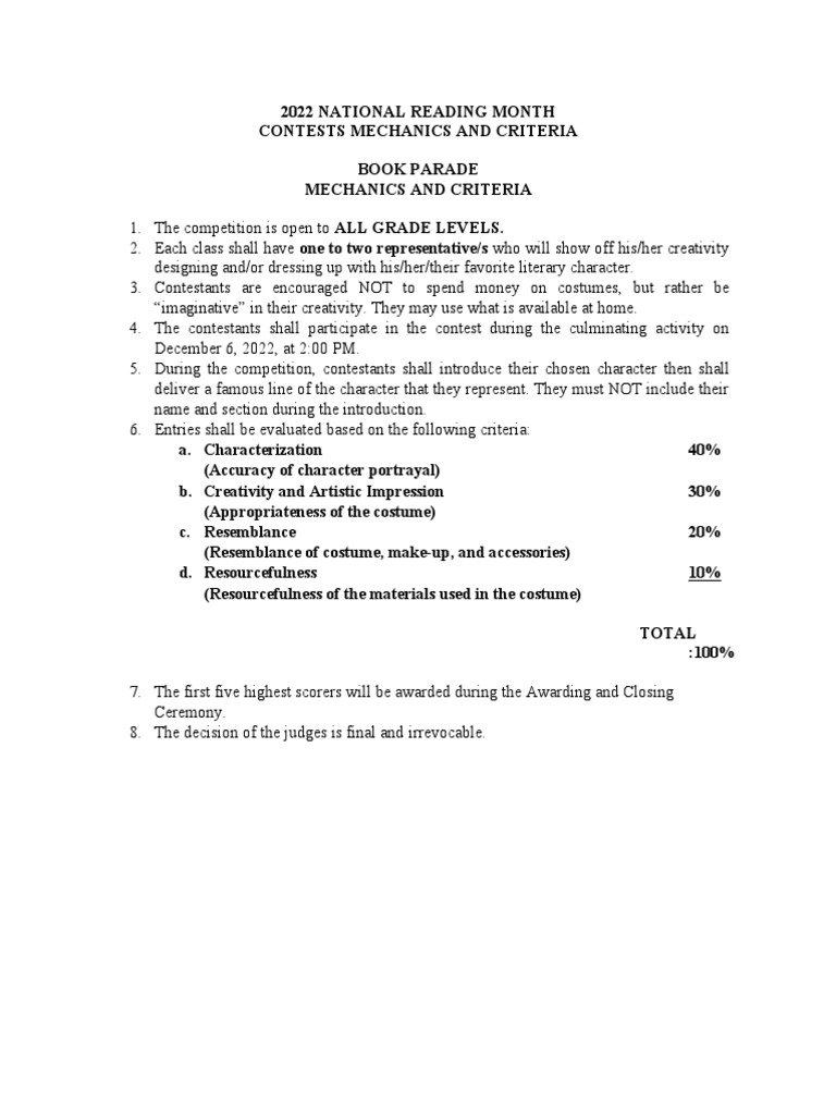 Book Parade Mechanics Final | PDF