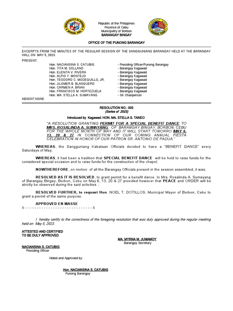 2023 - 005 LGU Mayor PERMIT BENEFIT DANCE | PDF | Cebu | Philippines
