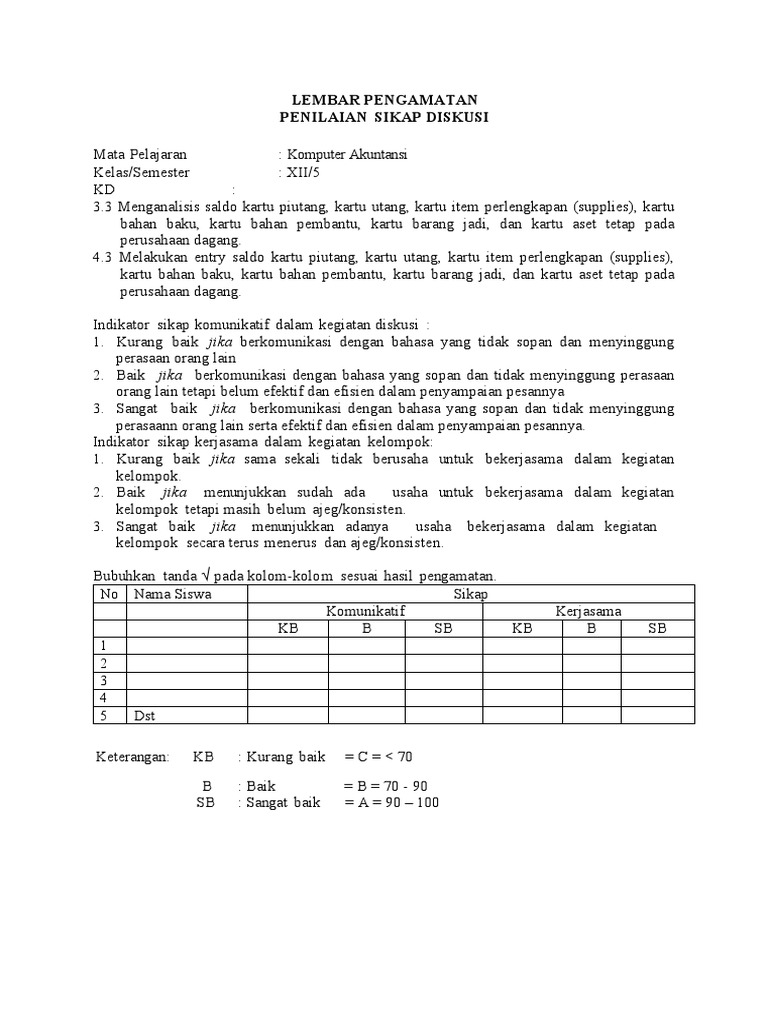 CONTOH LEMBAR PENGAMATAN | PDF