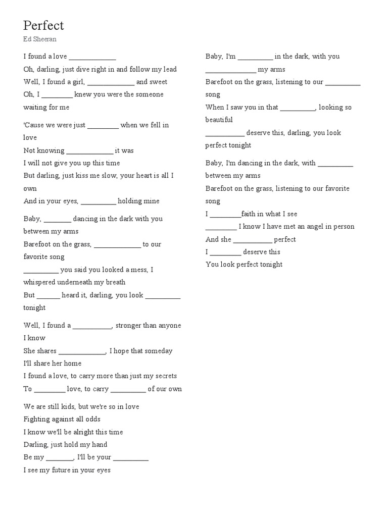 Music Perfect - Lyrics To Complete | PDF | Home & Garden