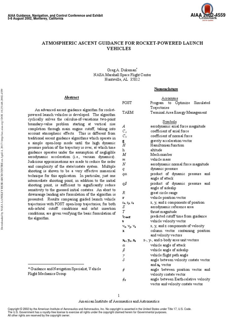 Atmospheric Ascent Guidance For Rocket-Powered Launch Vehicles | PDF ... Atmospheric Ascent Guidance For Rocket-Powered Launch Vehicles | PDF ...