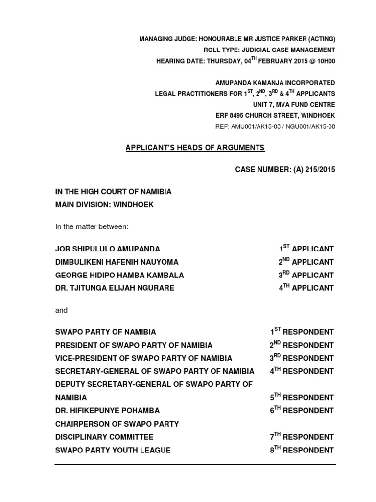 Namibian Court Case: Amupanda vs SWAPO | PDF
